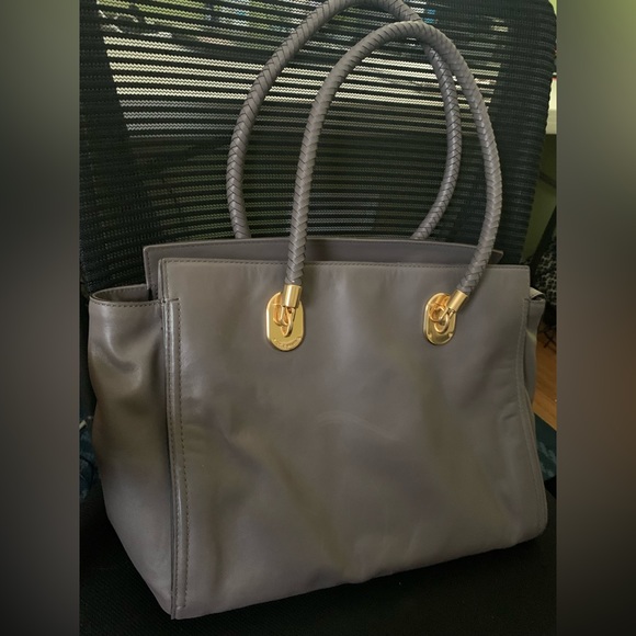 Cole Haan | Bags | Cole Haan Leather Tote In Grey And Braided Handles ...
